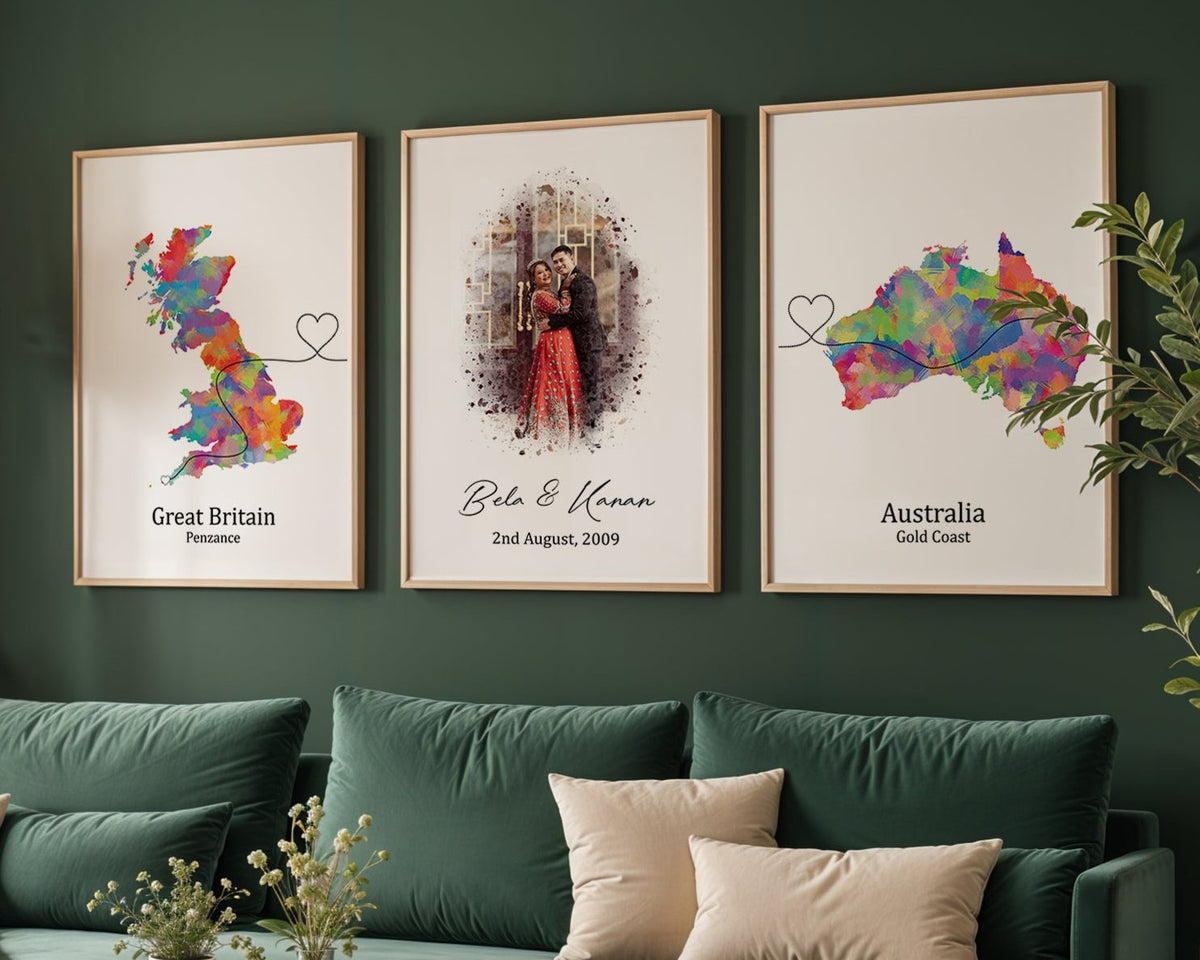 Personalised two location Photo Linked Prints - 2.0 - Custom Line ...