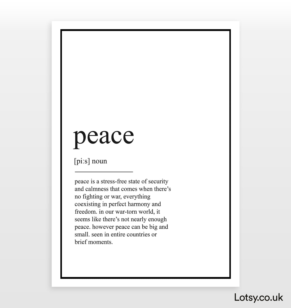Peace - Definition Print — Lotsy.co.uk